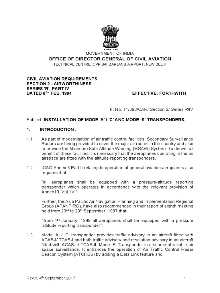 Office of Director General of Civil Aviation | PDF | Transponder ...