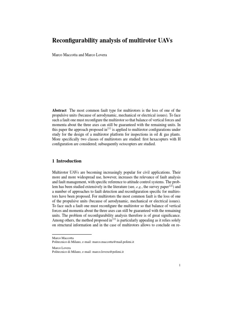 Reconfigurability Analysis of Multirotor UAVs | PDF | Visual Cortex | Matrix (Mathematics)