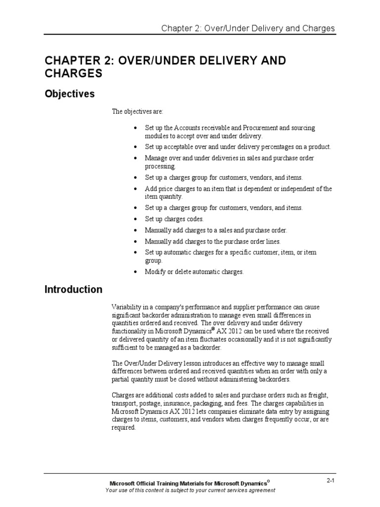 Chapter 2: Over/Under Delivery and Charges: Objectives | Download Free ...