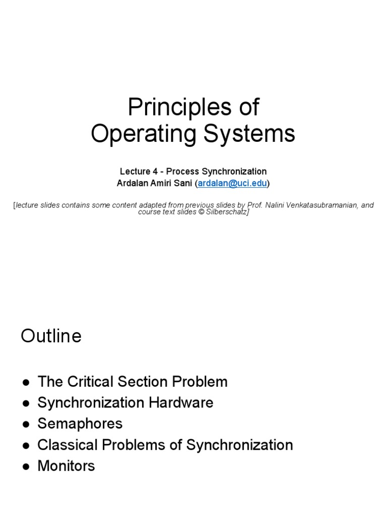 Principles of Operating Systems: Lecture 4 - Process Synchronization ...