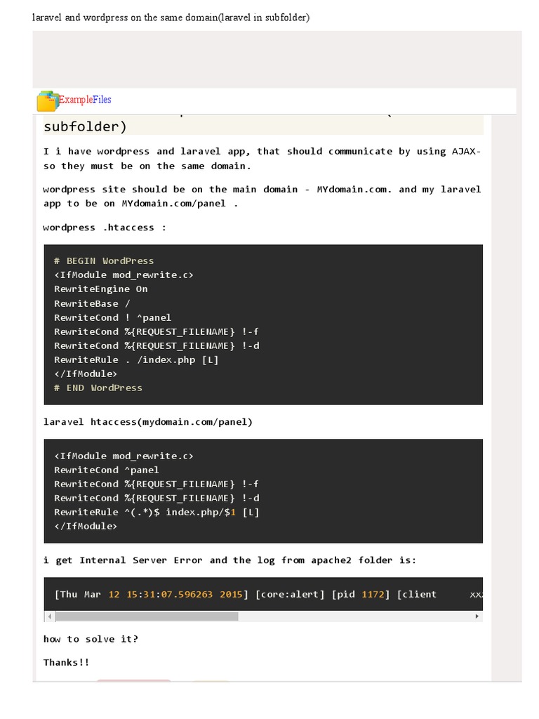 Laravel And Wordpress On The Same Domain Laravel In Subfolder Pdf J Query Systems