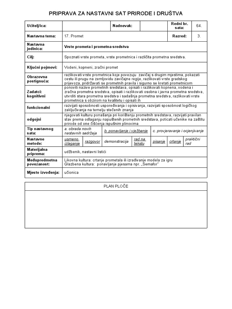 64 - Vrste Prometa I Prometna Sredstva-Nastavni Listić | PDF