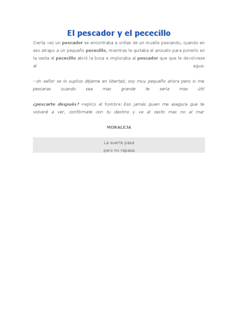 El Pescador y El Pececillo | PDF