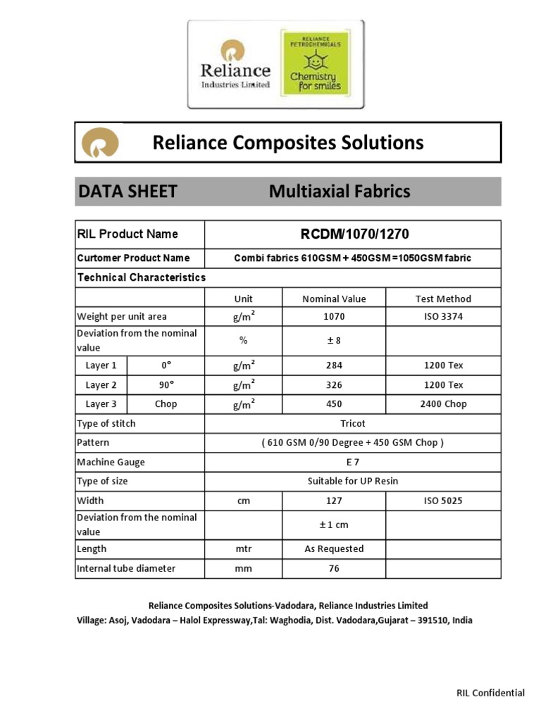 Reliance Composites Solutions: Data Sheet Multiaxial Fabrics | PDF