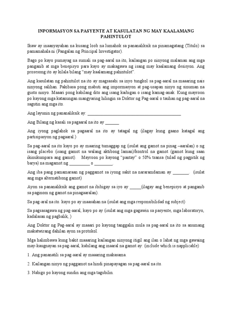 Sample Consent Form-Tagalog Clinical Trial MUM | PDF