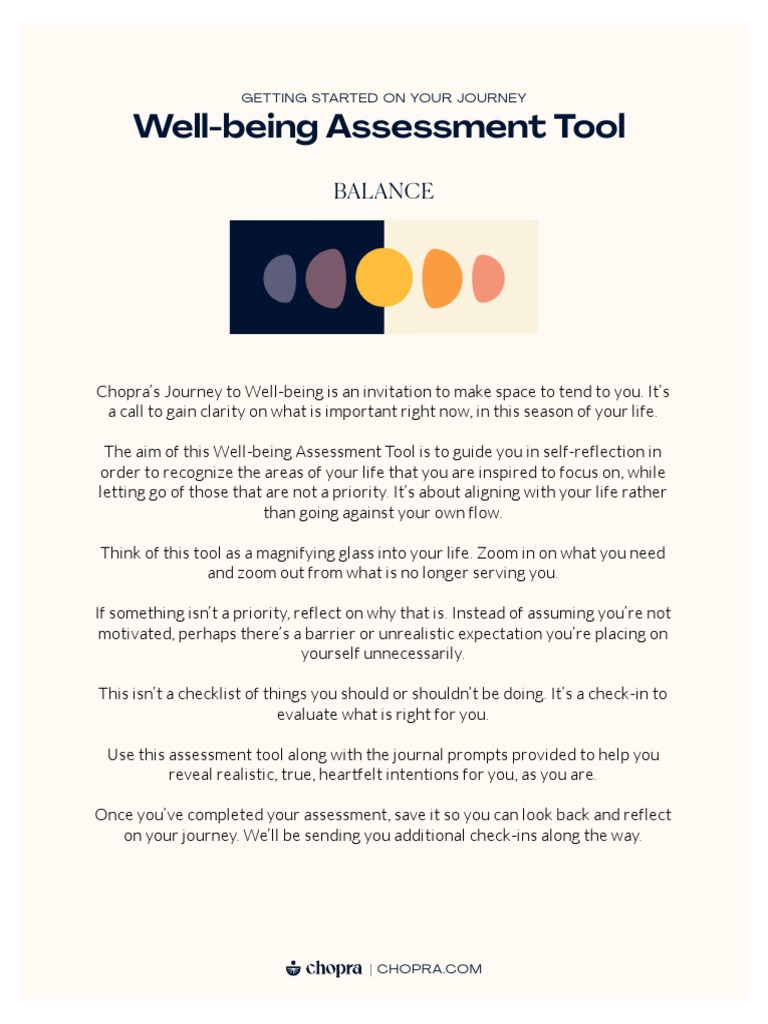Journey To Well Being Assessment Tool | PDF | Meditation | Cognition