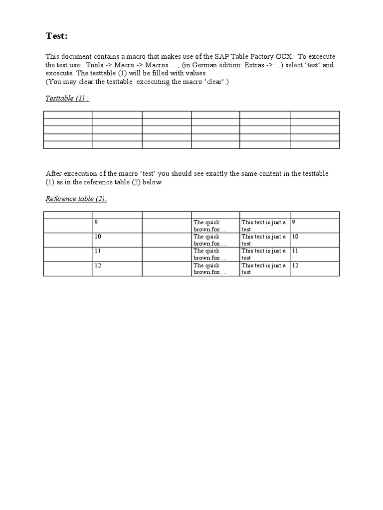 SAP Macro Test for Table Values | PDF