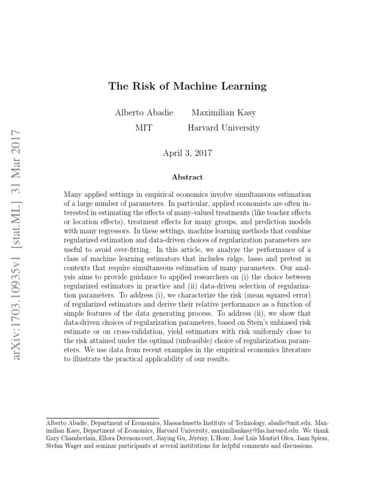 Economists' Guide to ML Risks | PDF | Estimator | Regression Analysis