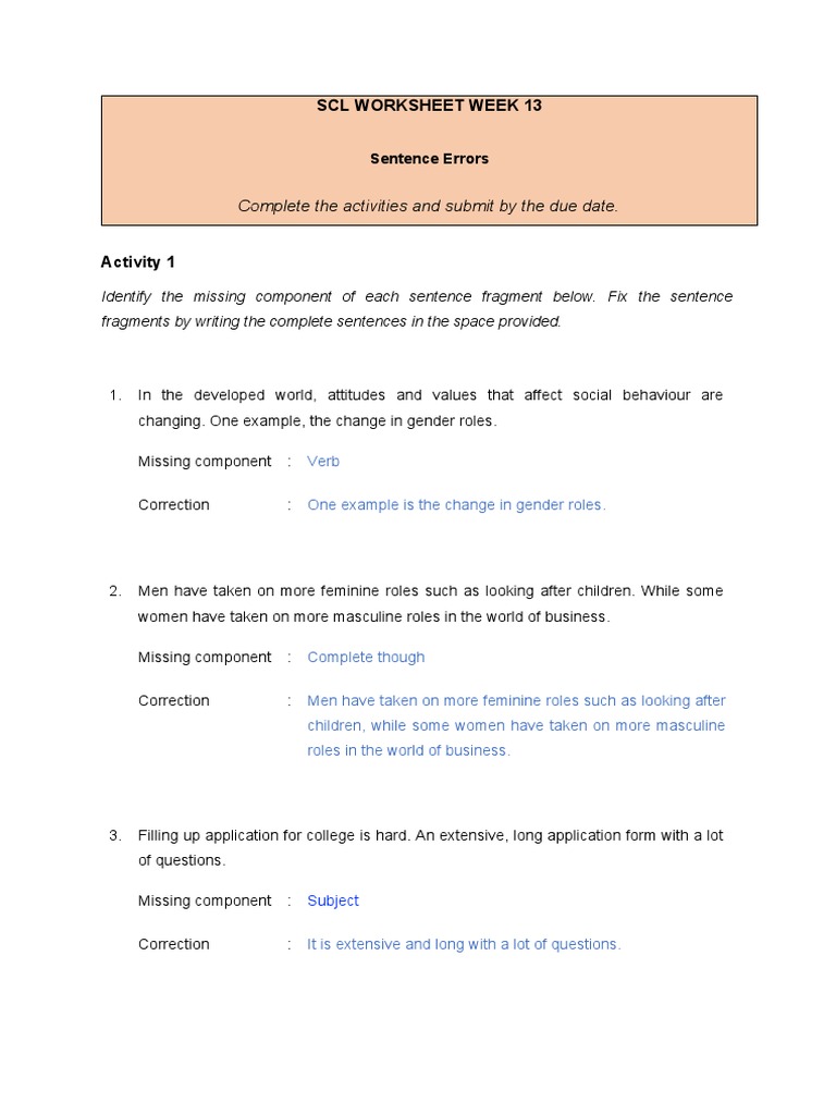 SCL Worksheet Week 13: Complete The Activities and Submit by The Due ...