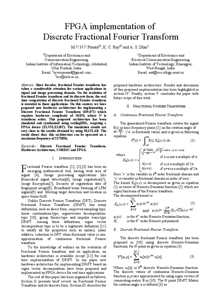 Fpga Implementation Of Discrete Fractional Fourier Transform Pdf Fourier Transform 