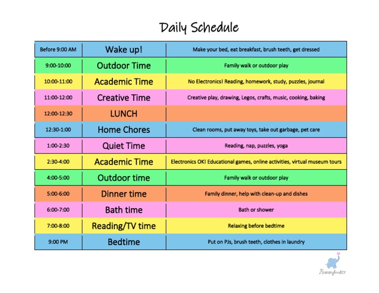 Daily Schedule Mommyhood101 Kids Home Homeschooling | PDF