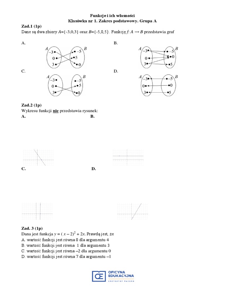 2019 1 Klasowka Kl1 Funkcjewlasnosci ZP Ab Wer2 | PDF