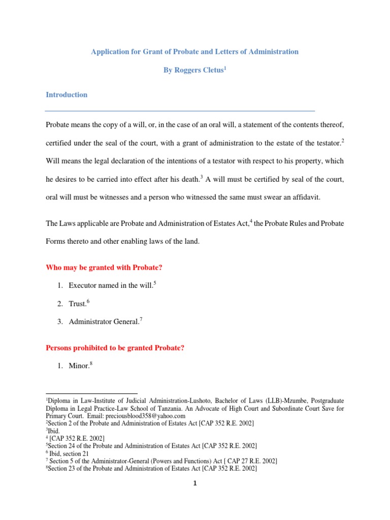 Application For Grant of Probate and Let | PDF | Probate | Will And ...