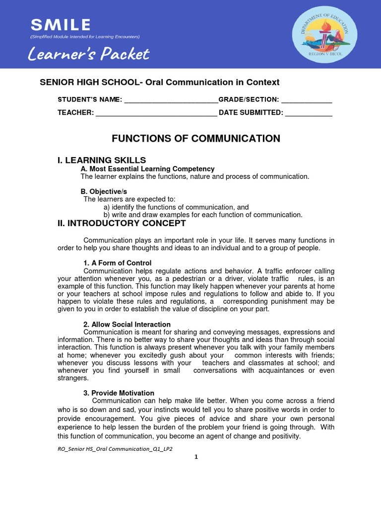 Oral Communication q1 LP 2 | PDF | Communication | Learning