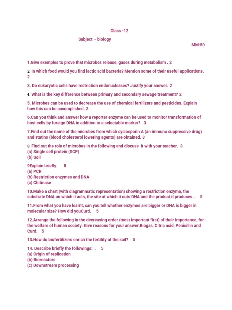 Unit 3 Biology Class 12 Exam Paper | PDF | Self-Improvement | Wellness