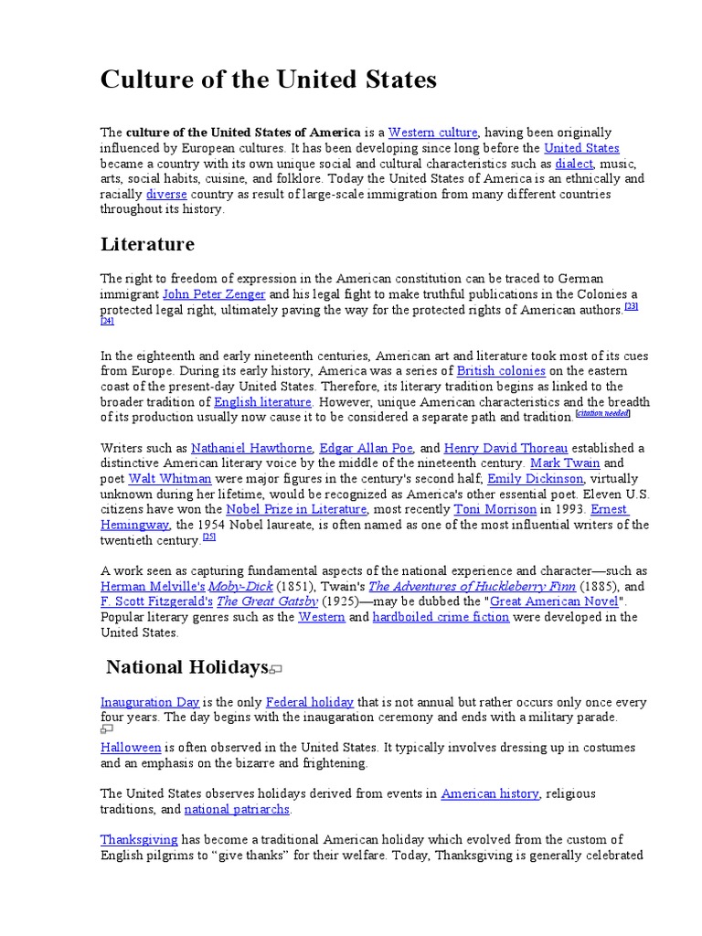 Culture of The United States: Literature | PDF | American Cuisine | Cuisine