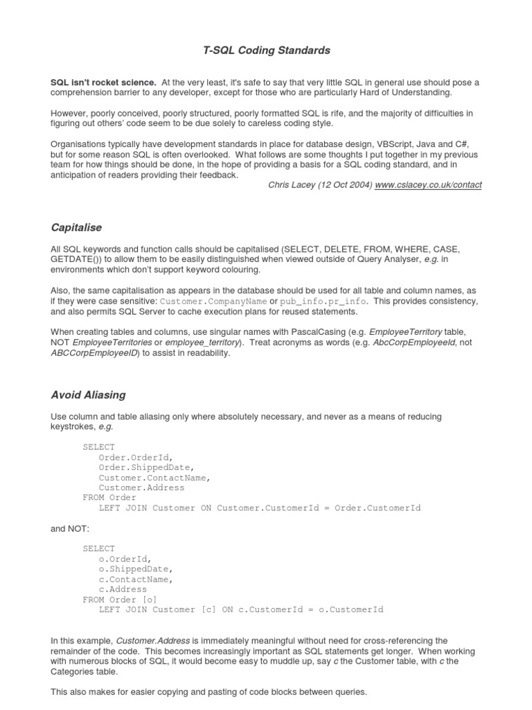 T Sql Coding Standards Download Free Pdf Sql String Computer Science 