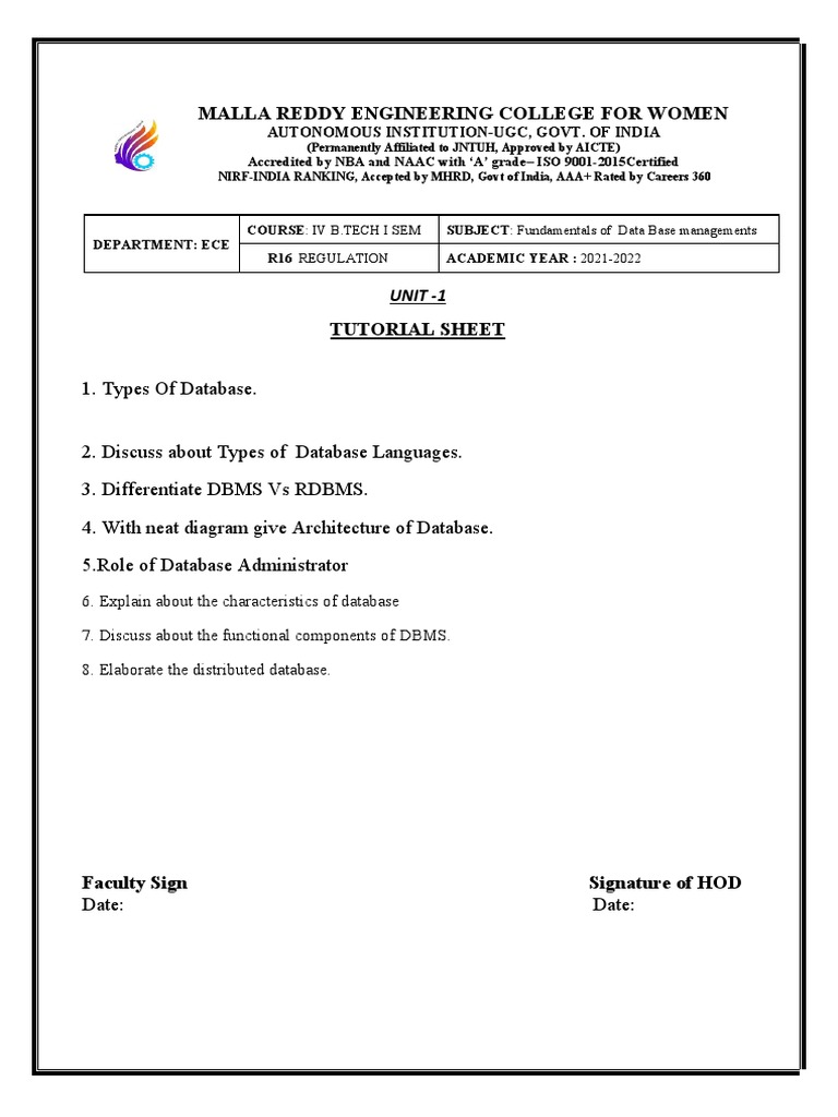 Database Management Tutorial Sheets | PDF | Databases | Database ...