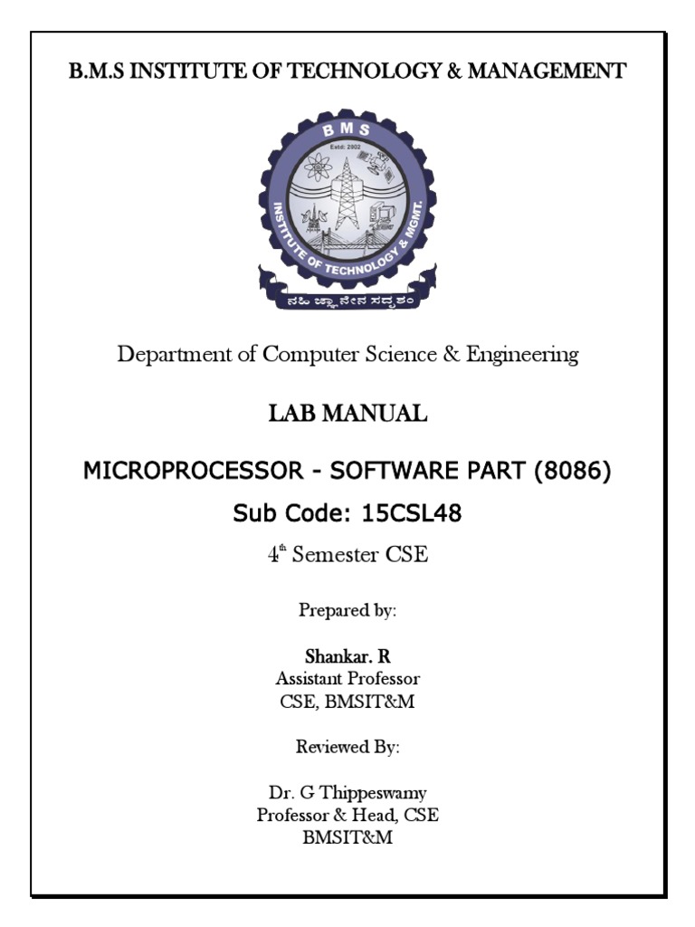 15CSL48 Microprocessor Lab Manual Shankar Software | PDF | Central Processing Unit | Assembly ...