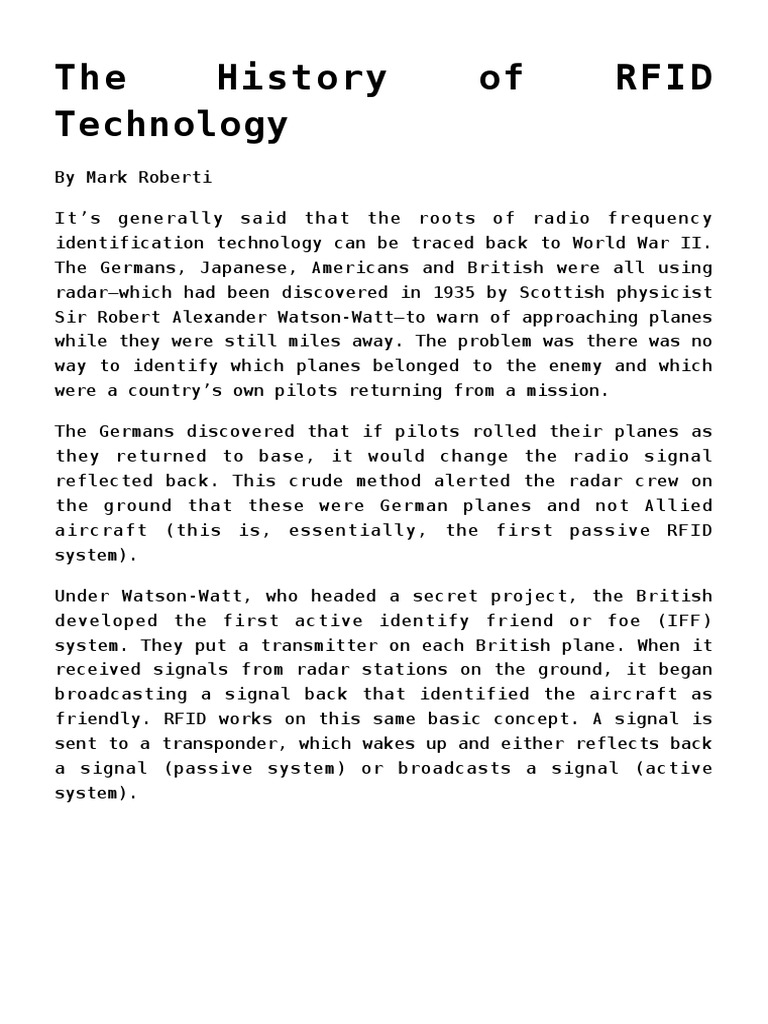 The History of Rfid Technology | PDF | Radio Frequency Identification ...