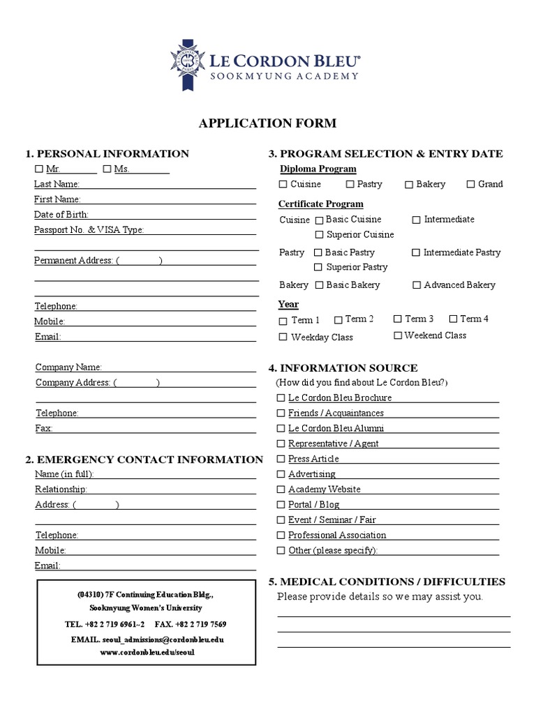 Application Form: 1. Personal Information 3. Program Selection & Entry ...
