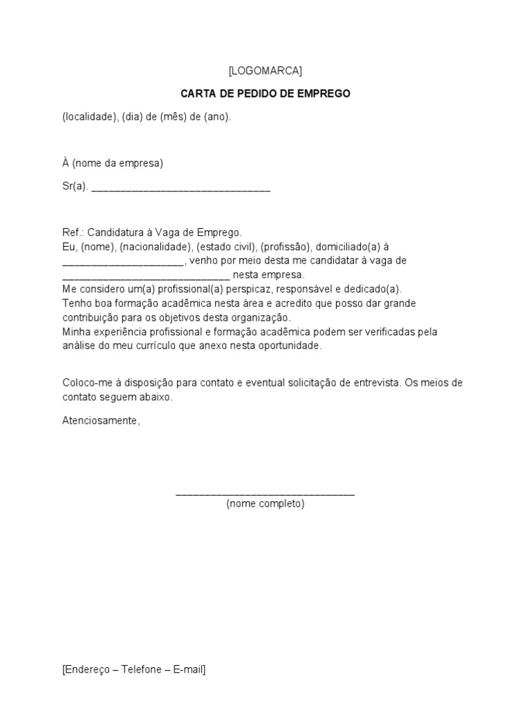 Ficha De Emprego Para Imprimir/carta De Pedido De Emprego Modelo