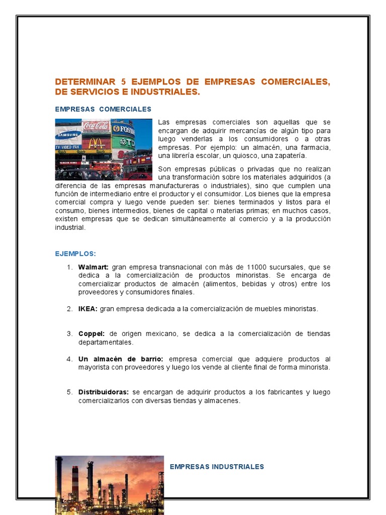 Determinar 5 Ejemplos de Empresas Comerciales | PDF | Al por menor ...