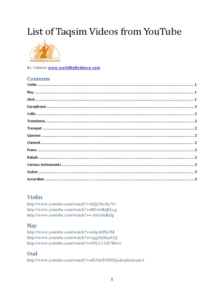 List of Taqsim Videos From Youtube: by Valeria | PDF | Music Industry | Music Technology