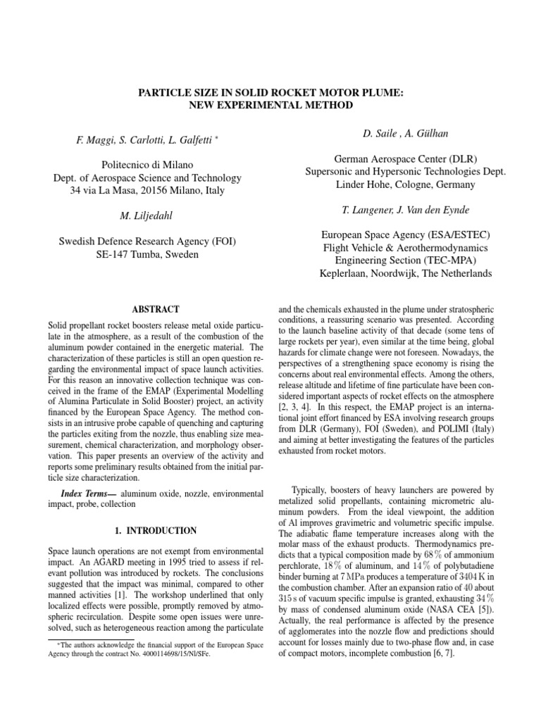 Particle Size in Solid Rocket Motor Plume New Experimental Method | PDF ...