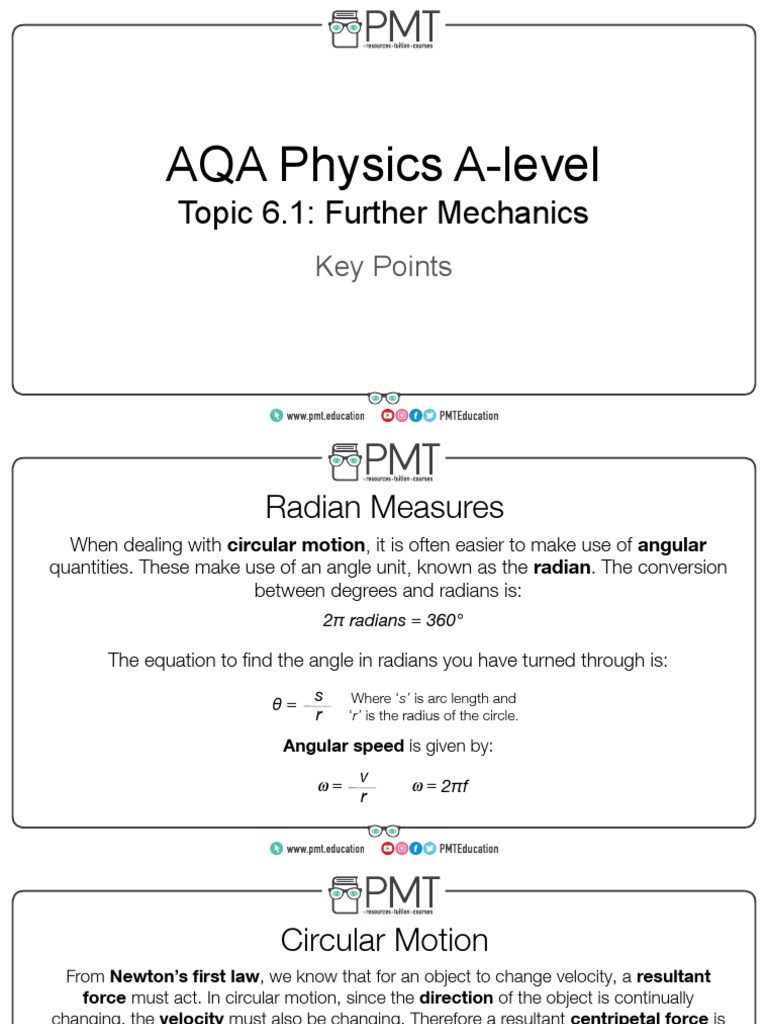 Key Points - Section 6.1 Further Mechanics - AQA Physics A-Level | PDF ...