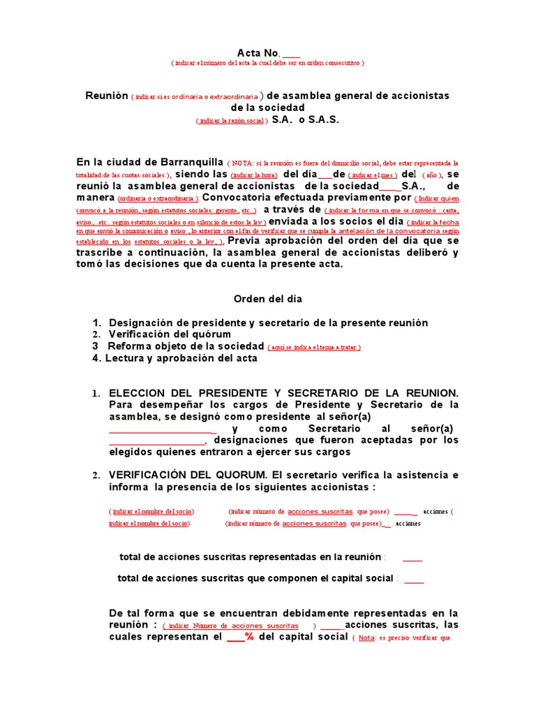 Modelo Acta 2019 | PDF | Quórum | Gobierno