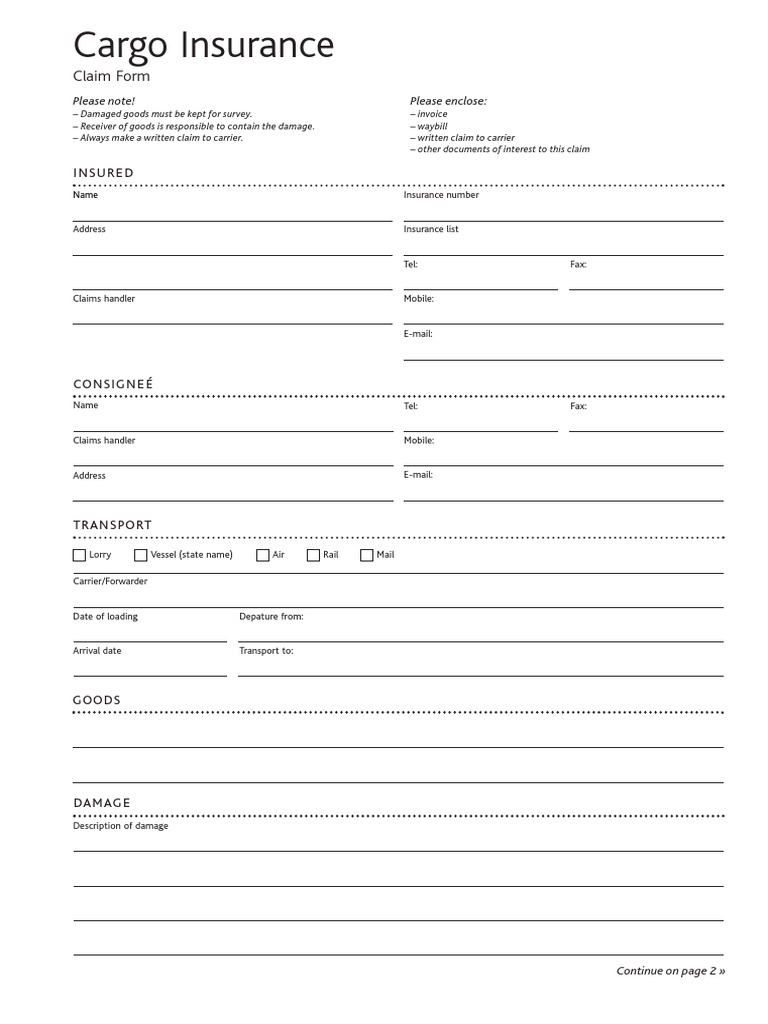 Claim Form Cargo Insurance | PDF | Freight Transport | Transport