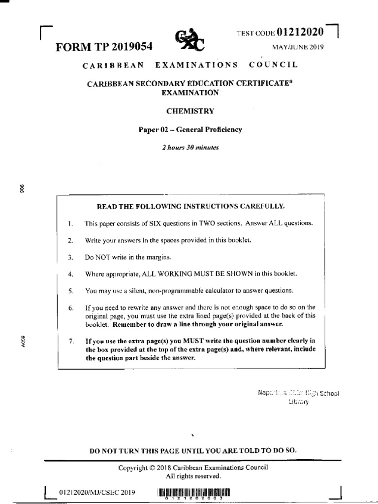 CSEC Chemistry 2019 Paper 02 | PDF