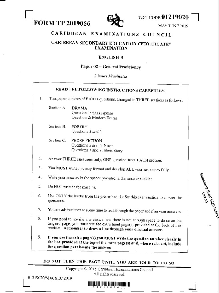 CSEC English Literature 2019 Paper 02 | PDF