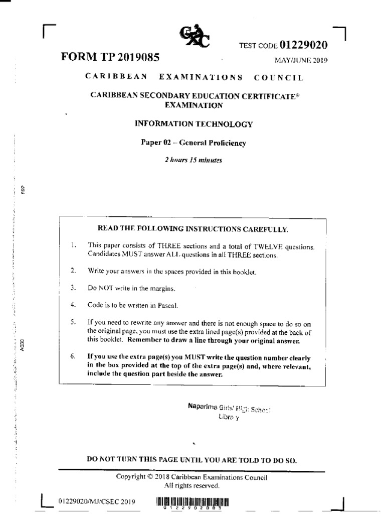 CSEC Information Technology 2019 Paper 02 | PDF