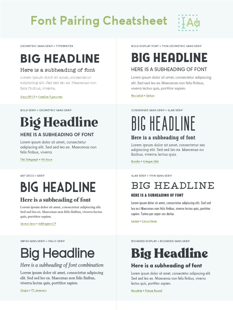 Font Pairing Cheatsheet | PDF | Typefaces | Serif