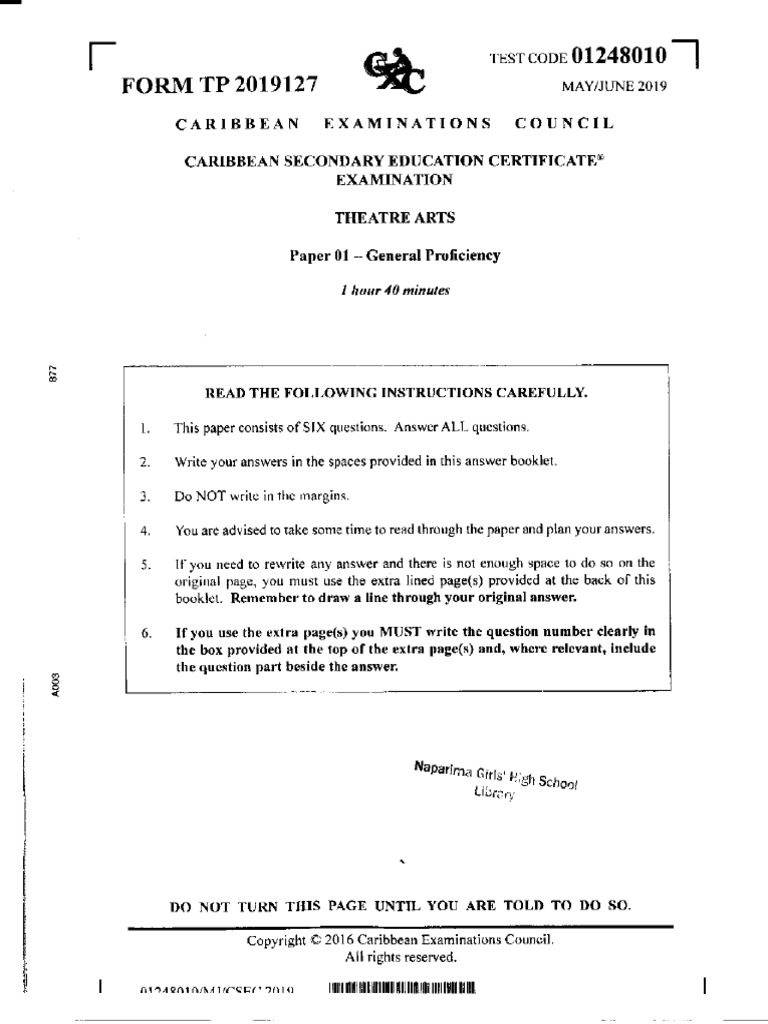 CSEC Theatre Arts 2019 Paper 01 | PDF