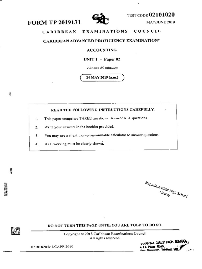 Accounting Unit 1 Paper 2019 Pdf