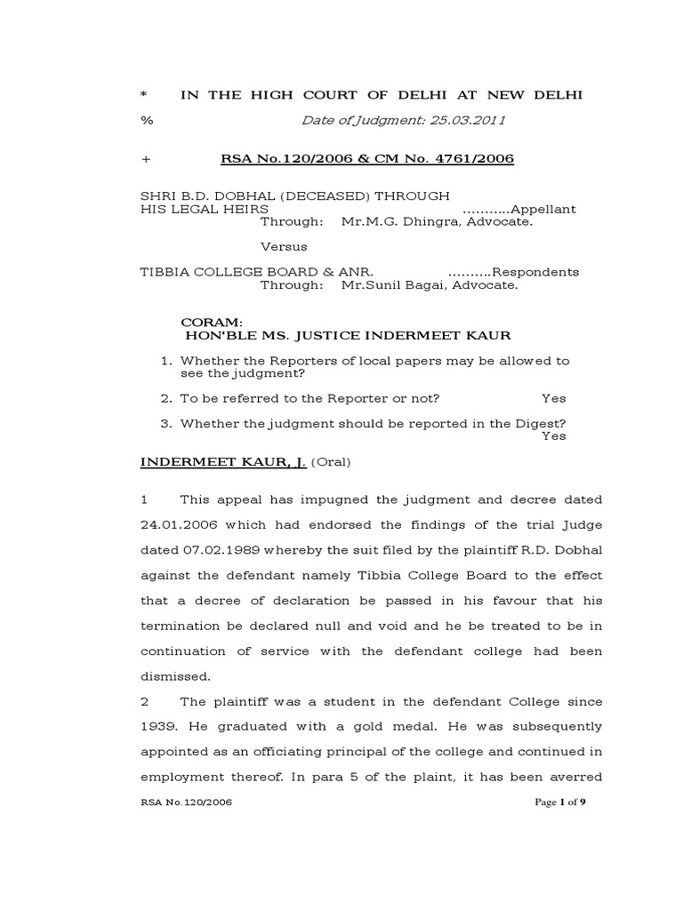 In The High Court of Delhi at New Delhi: RSA No.120/2006 | PDF ...