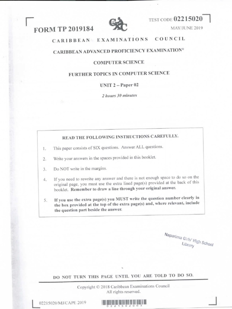 CAEComputer Science Unit 2 Paper 2 2019 | PDF