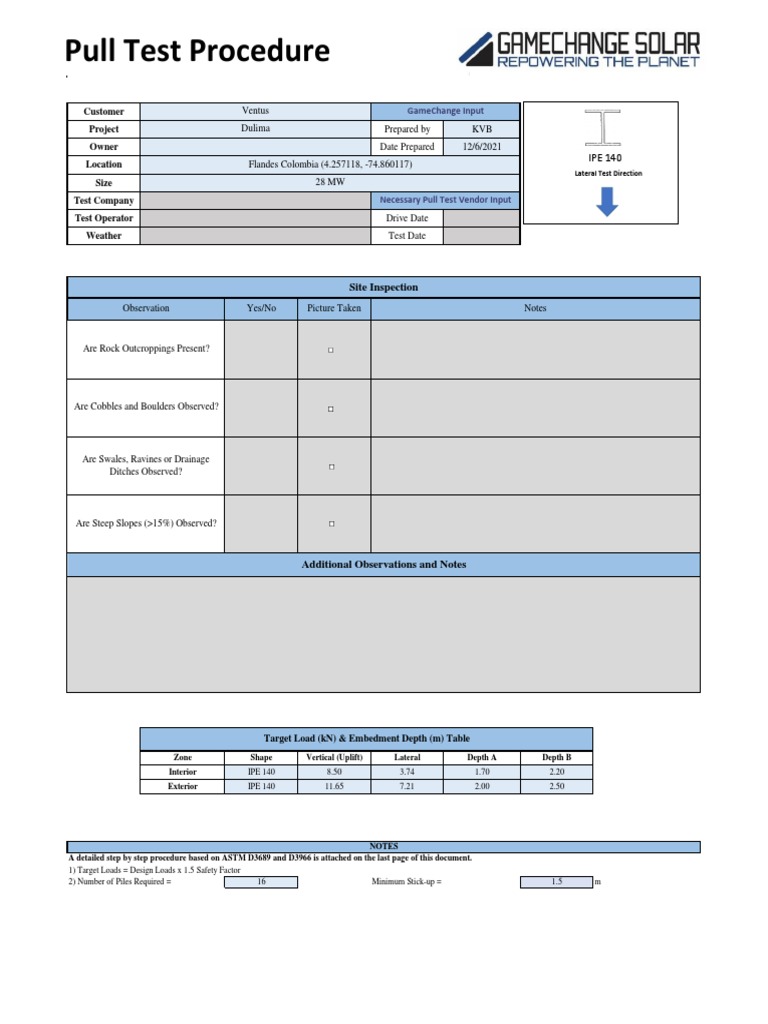 Pull Test Procedure: Customer Project Owner Location Size Test Company ...