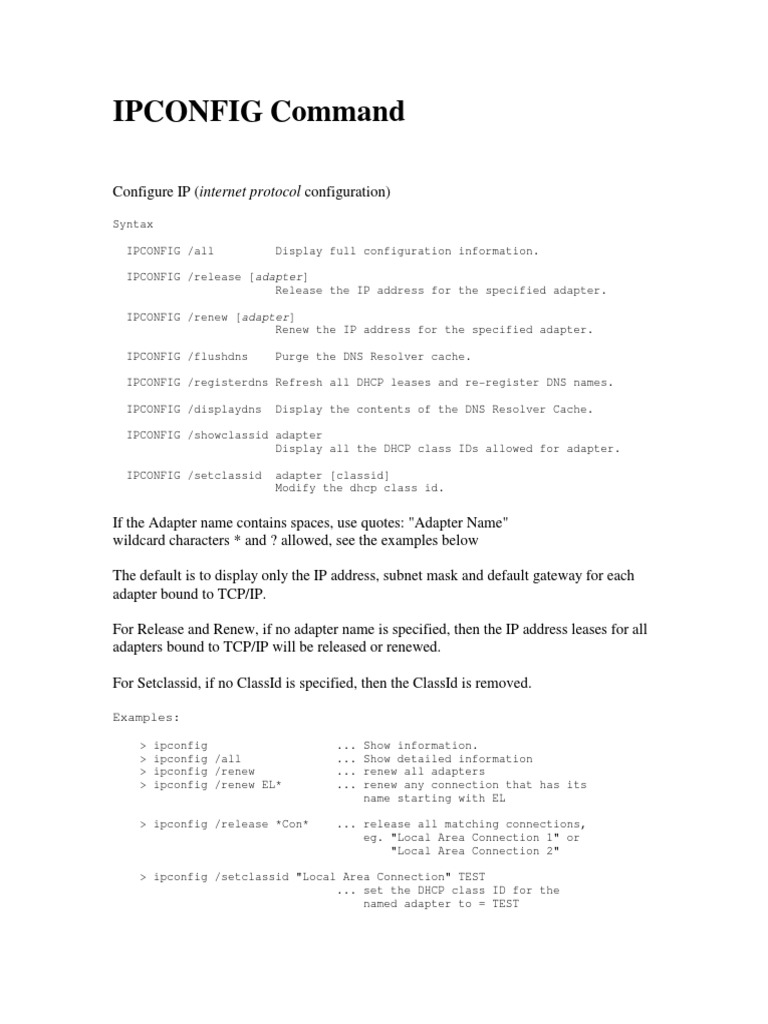 IPCONFIG Command: Examples | PDF | Teaching Methods & Materials | Computers