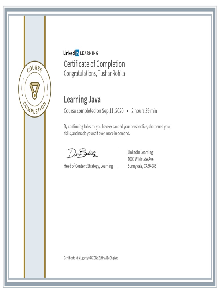 CertificateOfCompletion - Learning Java | PDF | Business