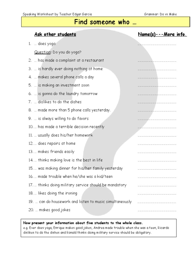 Find Someone Who Past Simple Questions 1 Fun Activities Games - 3021 | PDF
