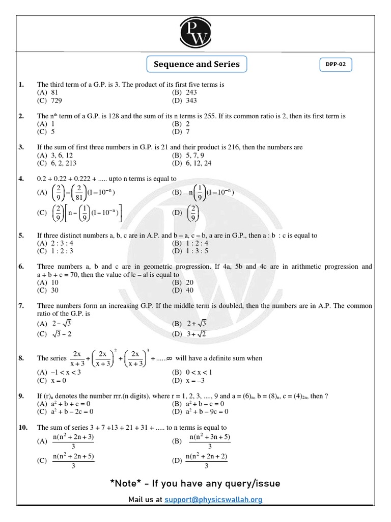 Sequence and Series DPP-02 | PDF | Triangle | Numbers