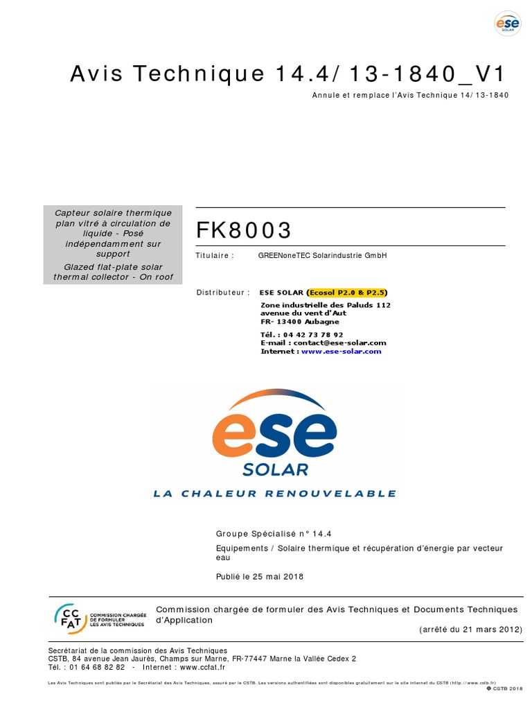 Avis Technique CSTB Ecosol p2 Et p2.5 | PDF | Génie parasismique | Plomberie