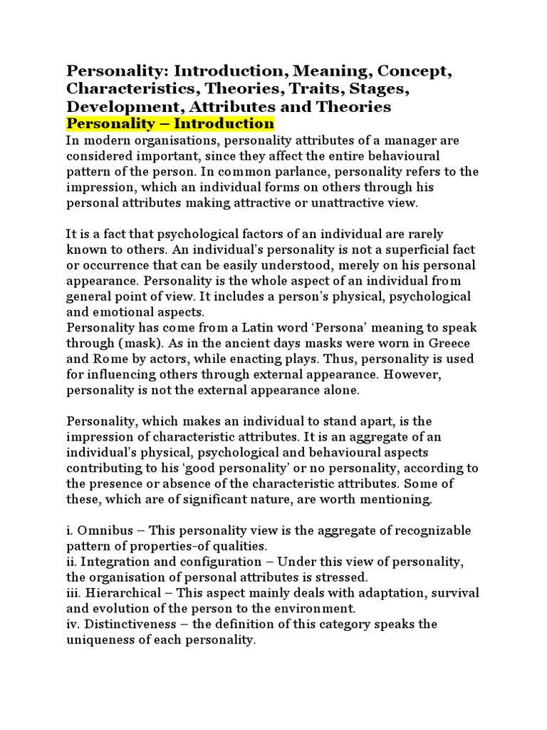 Personality: Introduction, Meaning, Concept, Characteristics, Theories ...