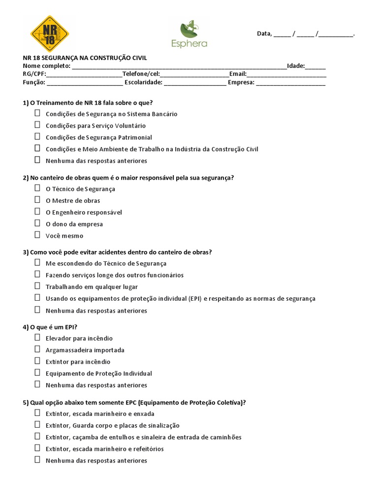 Prova NR 18 Rev 02.2021 | PDF | Capacete | Carteira de Motorista