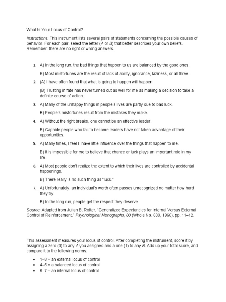 Locus of Control Assessment | PDF