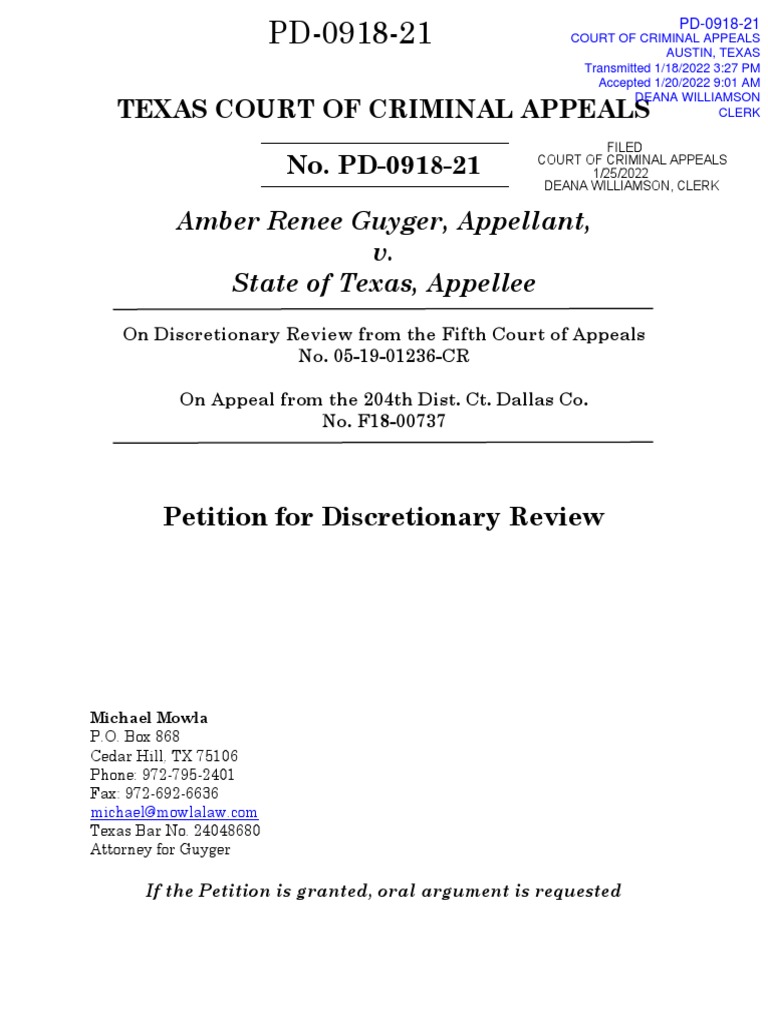 Petition For Discretionary Review | Download Free PDF | Criminal Law ...